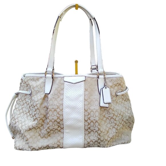 Coach | Bags | Coach Signature Strip Jacquard Leather 3 Compartment ...